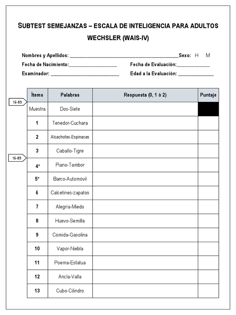 Subtest Semejanzas Adultos Wais IV-protocolo - WENDY LESLIE RIVERA ...