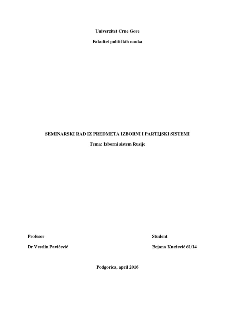 Seminarski Rad - Izborni I Partijski Sistemi - Bojana Knezevic | PDF