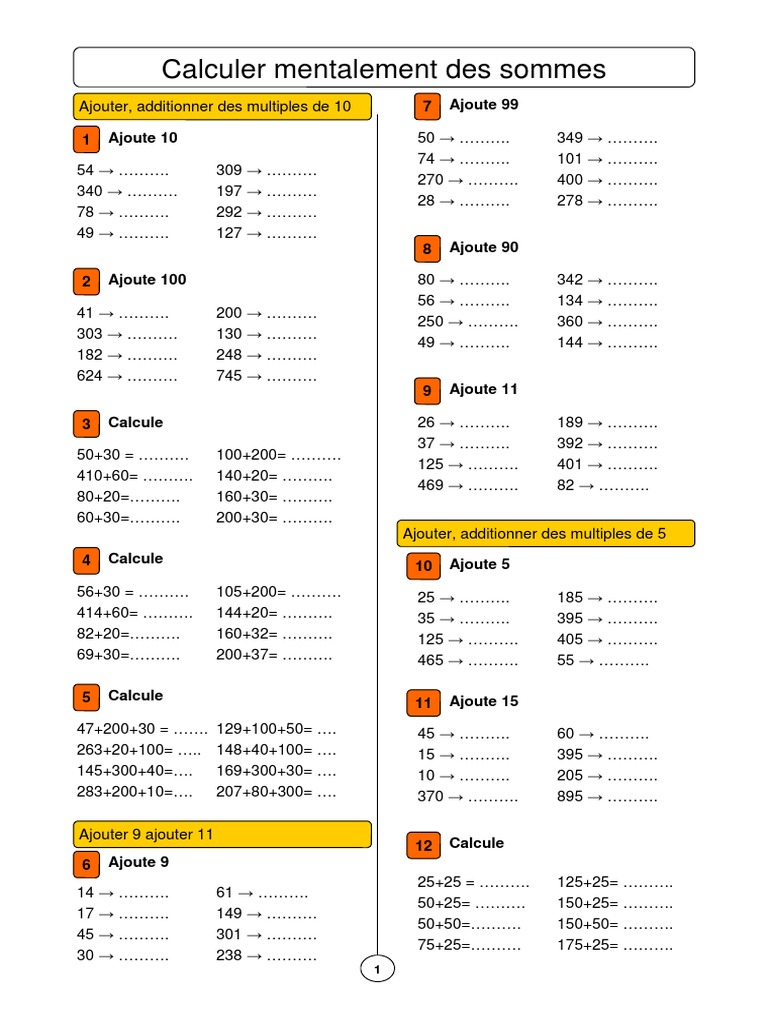 Exercices de calcul mental CE2 | PDF