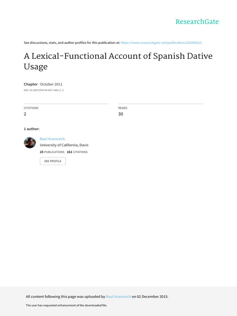 Lexical-Functional Usage of Dative Spanish | PDF | Object (Grammar ...