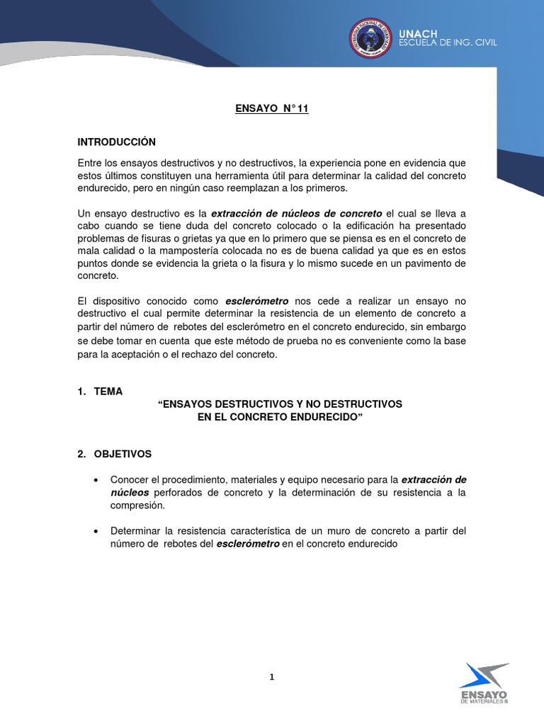 ENSAYOS DESTRUCTIVOS Y NO DESTRUCTIVOS EN EL CONCRETO ENDURECIDO ...