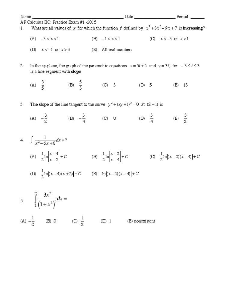 AP Calc Exam 1 | PDF | Tangent | Calculus