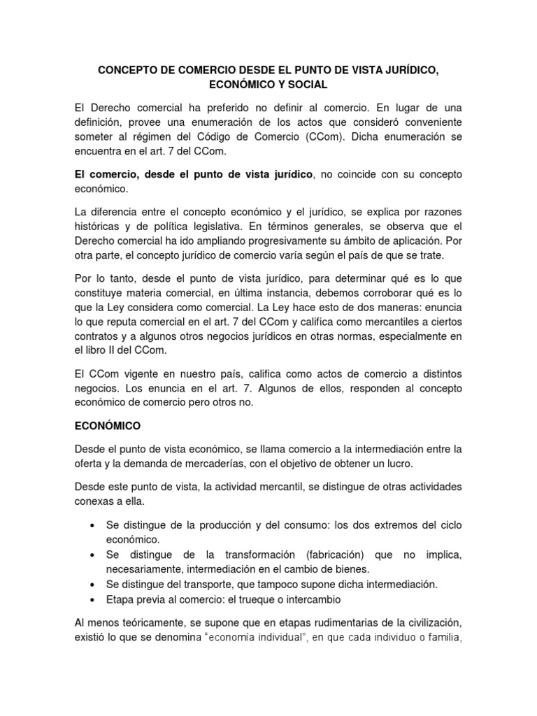 Concepto de Comercio Desde El Punto de Vista Jurídico | PDF | Permuta | Comercio