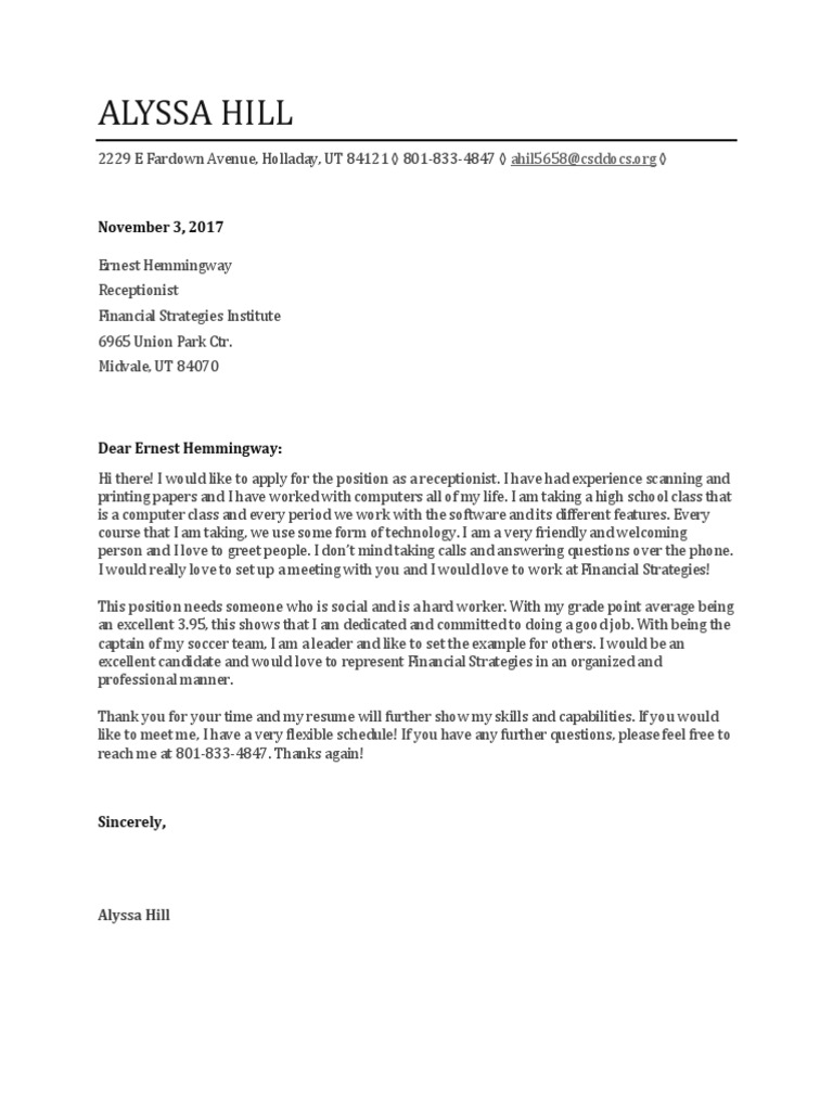 Cover Letter Ah | PDF