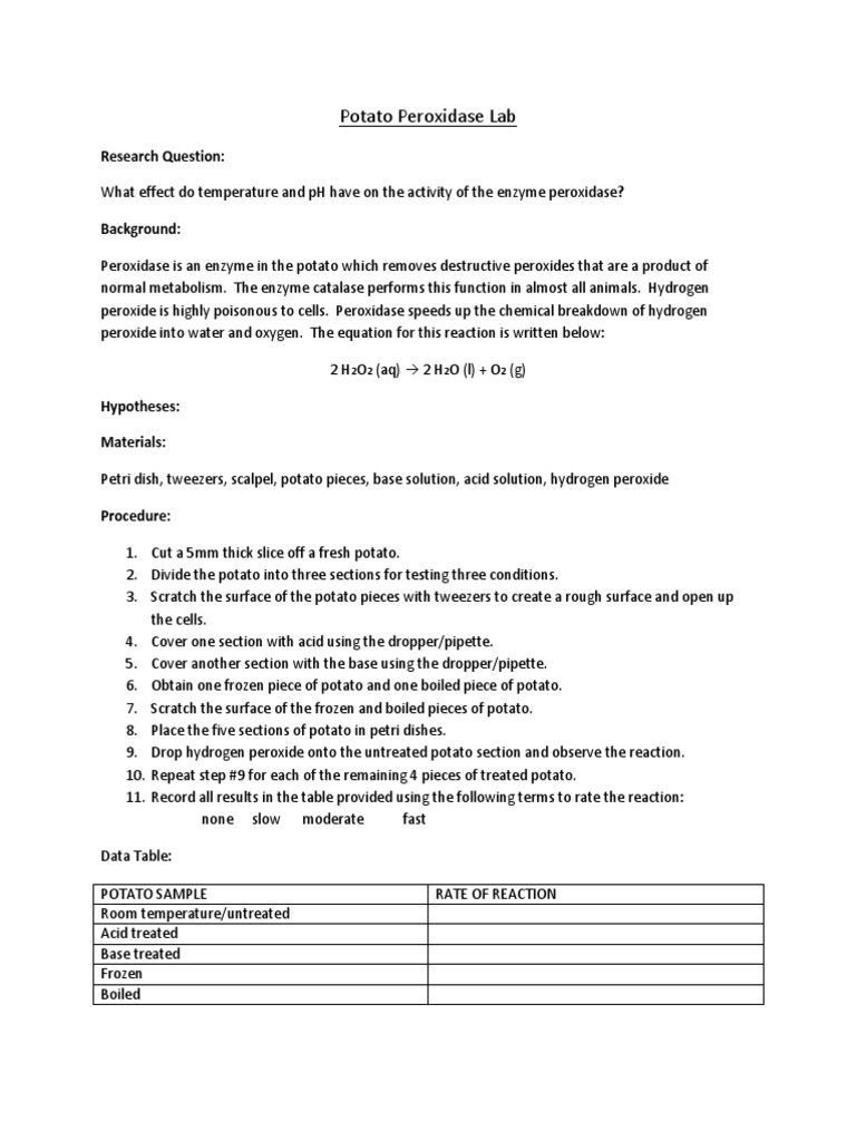 Potato Peroxidase Lab | PDF | Hydrogen Peroxide | Experiment