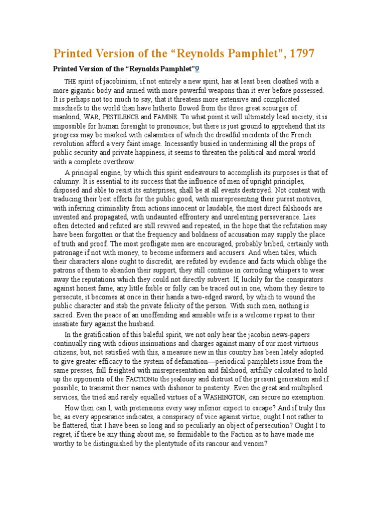 The Reynolds Pamflet | PDF | Defamation | Bail