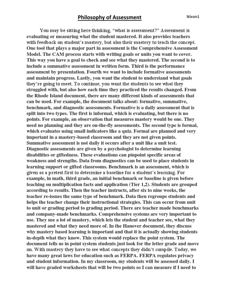 Philosophy of Assessment | PDF | No Child Left Behind Act | Educational ...