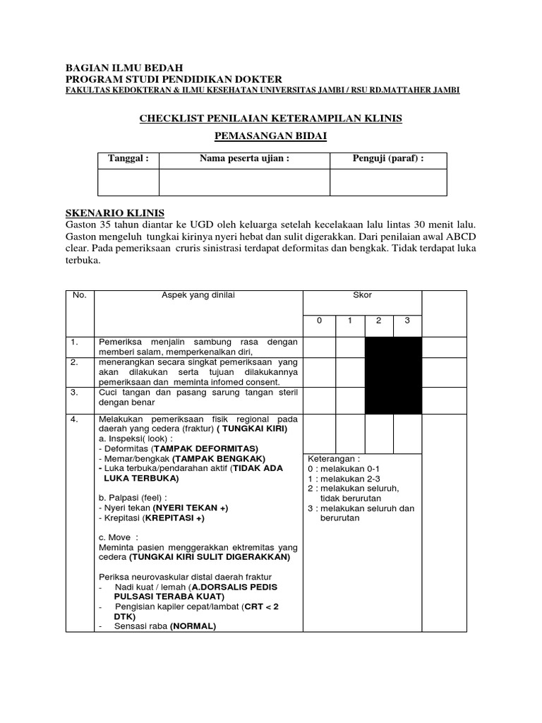 Checklist Pemasangan Splinting | PDF | Sains & Matematika | Teknologi ...