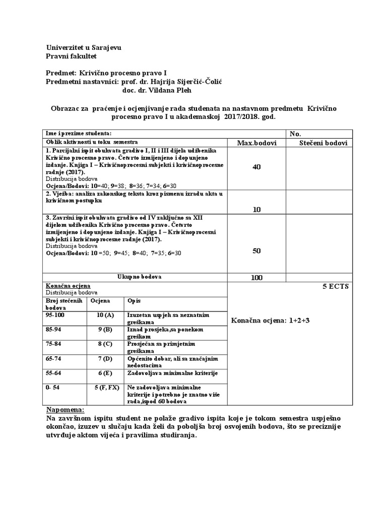 Pracenje I Ocjenjivanje Studenata KPPI-1 | PDF