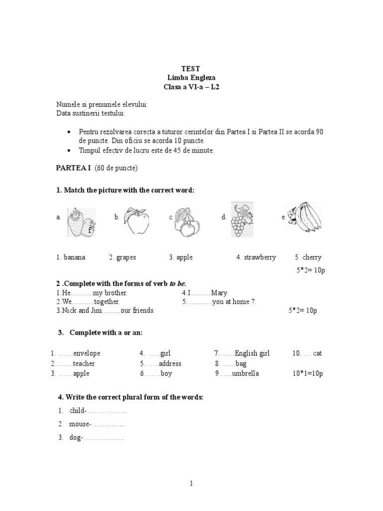 Test Initial Clasa VI | PDF