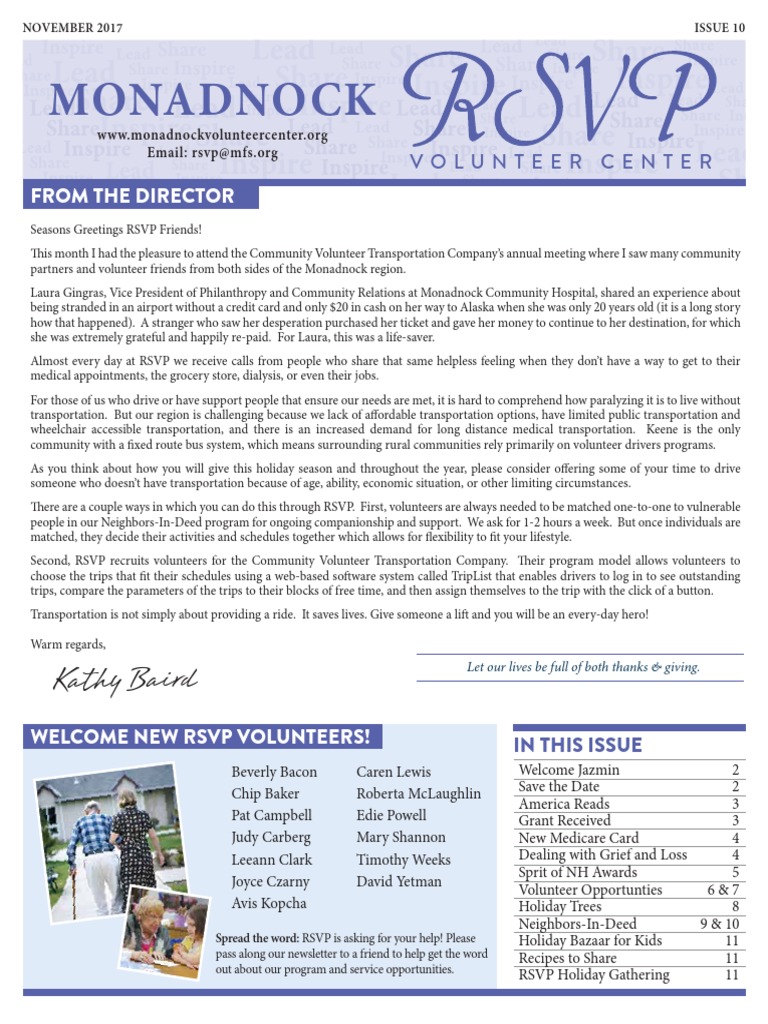 RSVP Newsletter - November 2017 | PDF | Volunteering | Grief