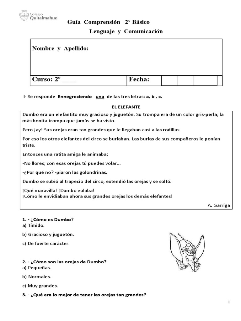 2017 Guía Comprensión - El Elefante. 2° Básico | PDF | Ocio