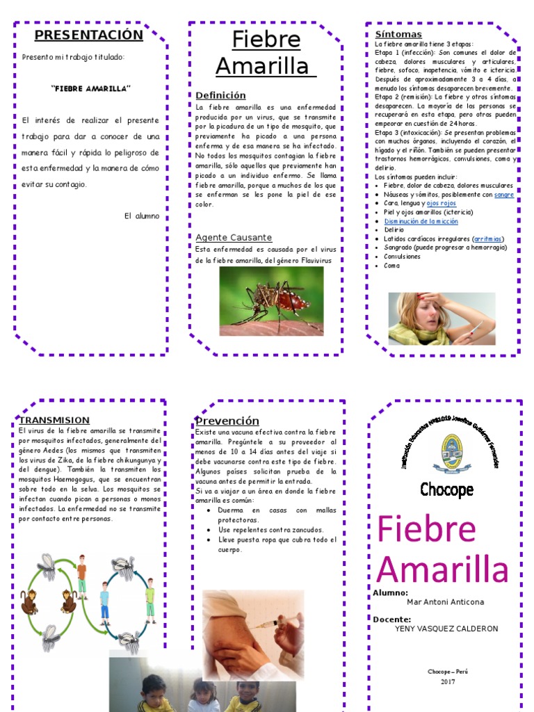 Triptico Fiebre Amarilla | PDF | Fiebre amarilla | Inmunología Triptico Fiebre Amarilla | PDF | Fiebre amarilla | Inmunología