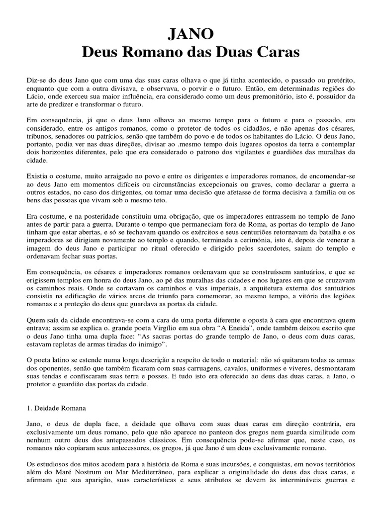 Jano: Deus Romano das Duas Caras | PDF | Mitologia grega | Roma Antiga