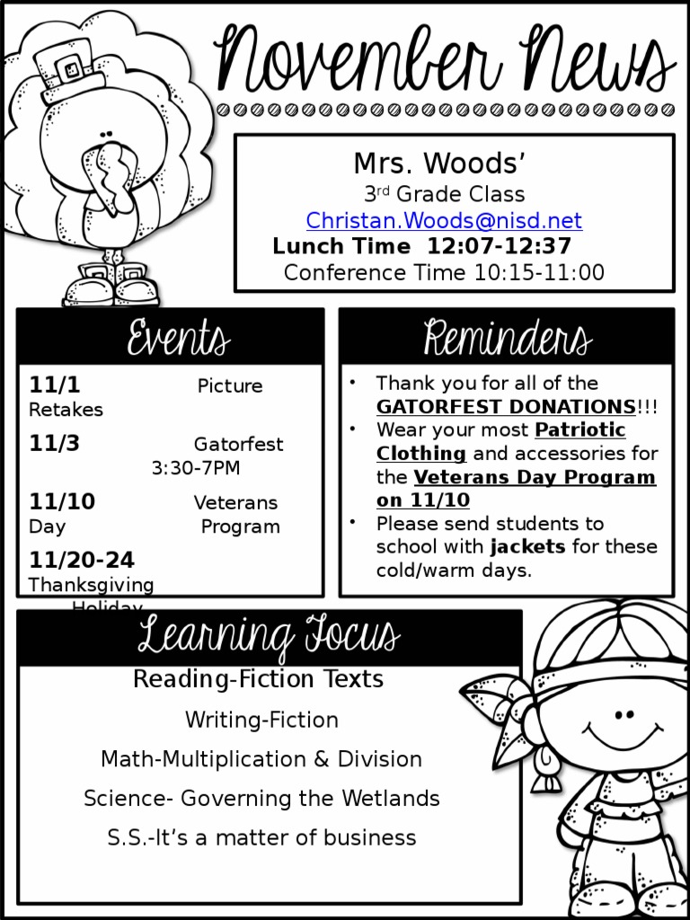 November Events for 3rd Grade Class | PDF