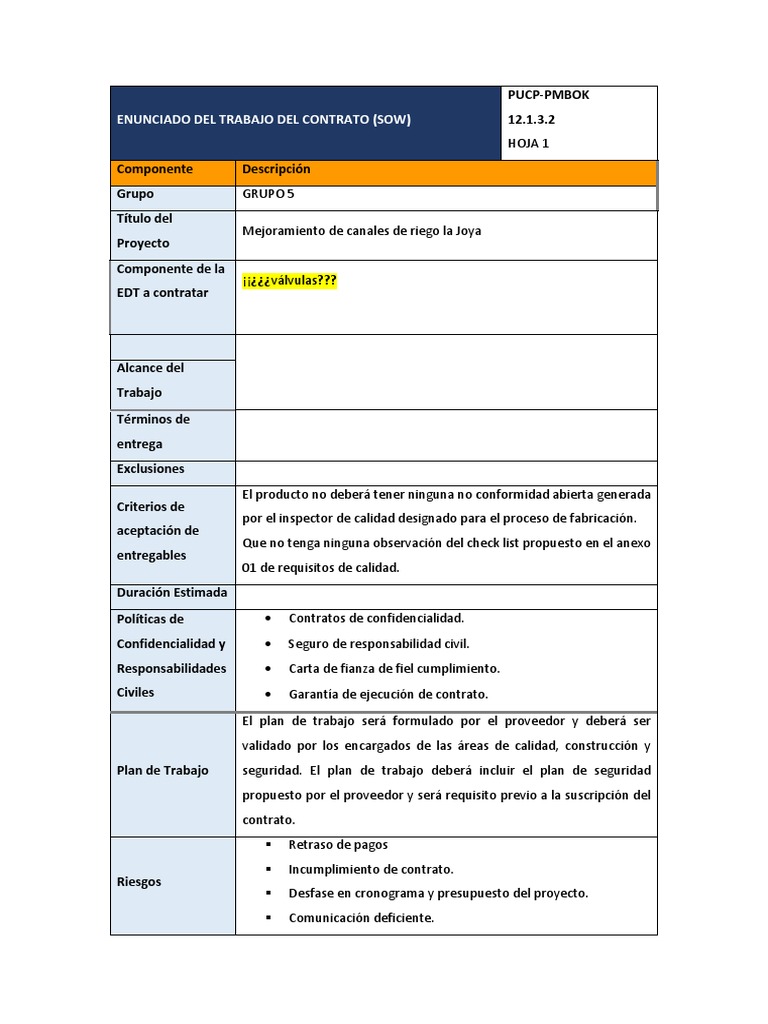 SOW y RFP | PDF | Calidad (comercial) | Factura