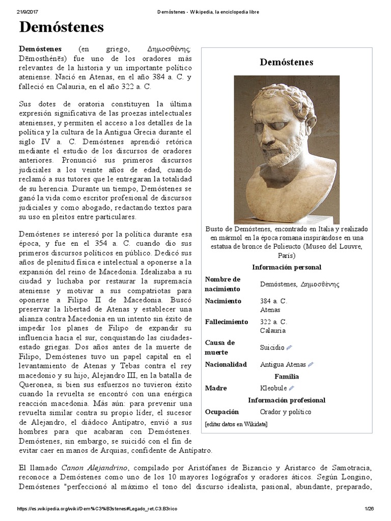 Demóstenes - Wikipedia, La Enciclopedia Libre | PDF | Antiguedad ...