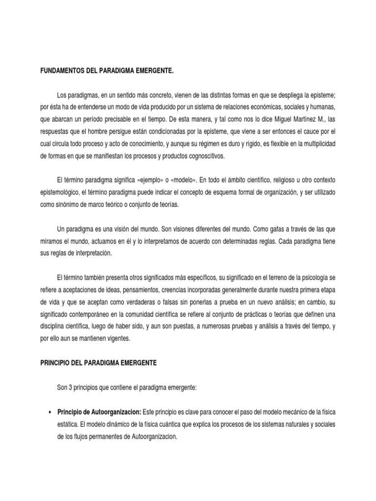 Fundamentos Del Paradigma Emergente | PDF | Paradigma | Principio de ...