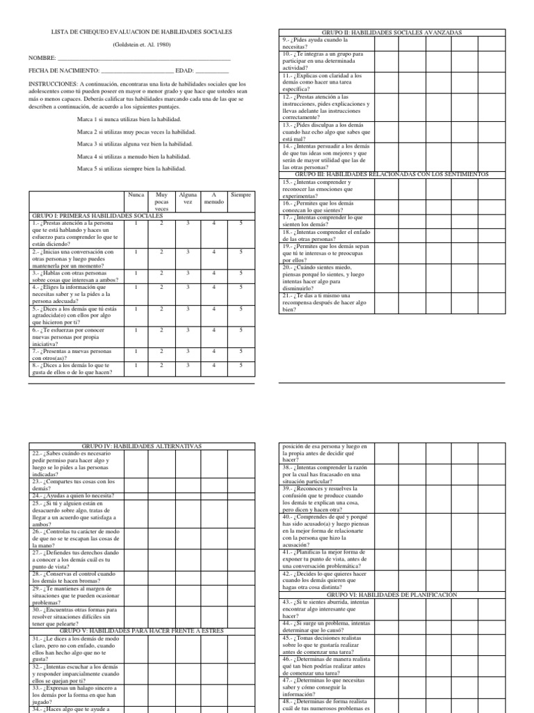 Lista de Chequeo Evaluacion de Habilidades Sociales | PDF | Toma de ...