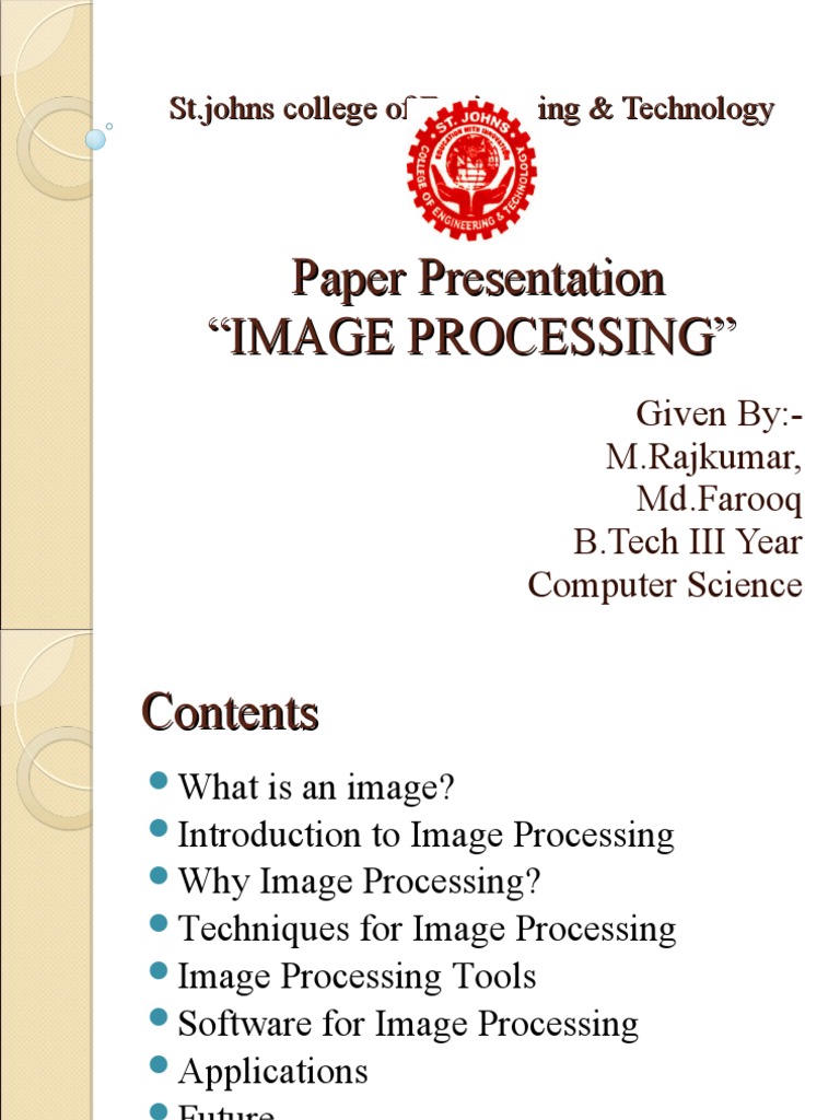 Paper Presentation "Image Processing" | PDF | Computer Science | Computing