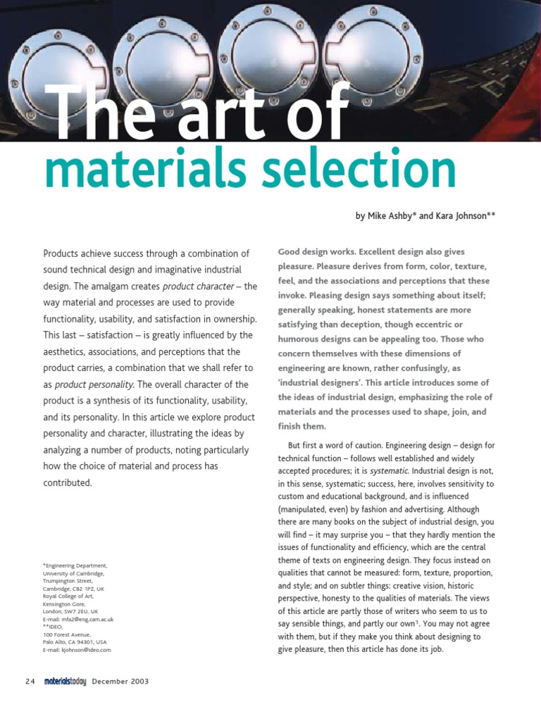 The Art of Material Selection | PDF | Usability | Perception