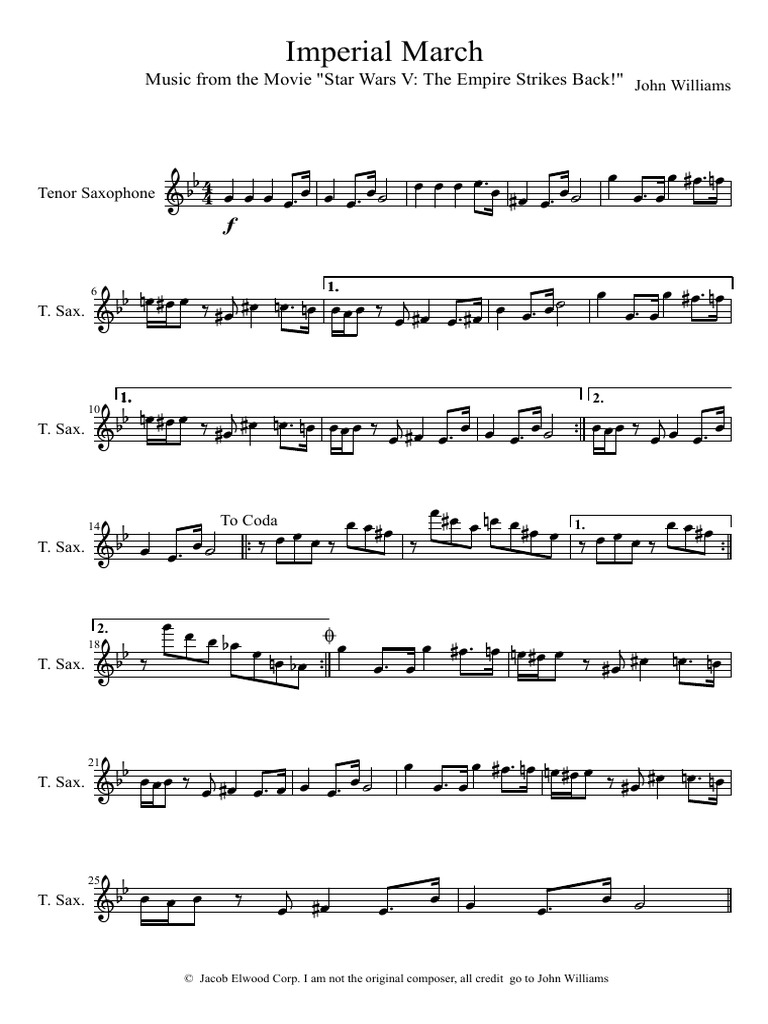 Imperial March (Tenor Sax) | PDF | Saxophone | Musical Instruments