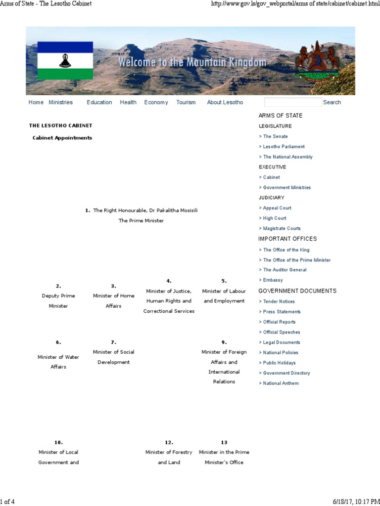 Lesotho Cabinet Ministers Overview | PDF | Cabinet (Government) | Prime ...