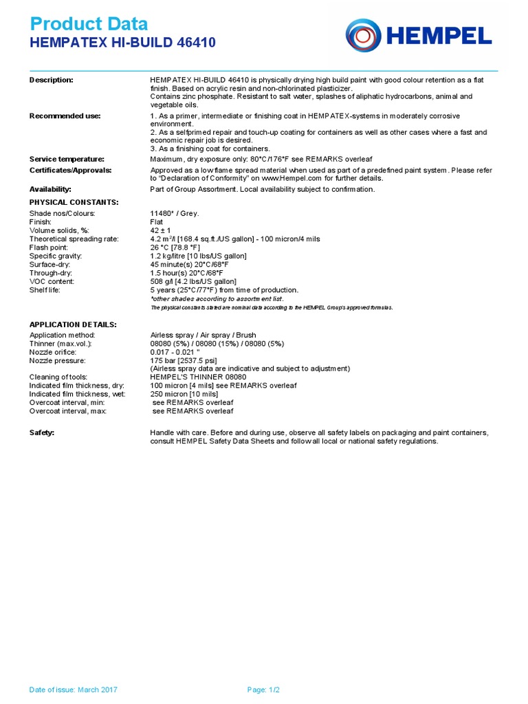 Pds Hempatex Hi-Build 46410 En-Gb | PDF | Paint | Humidity