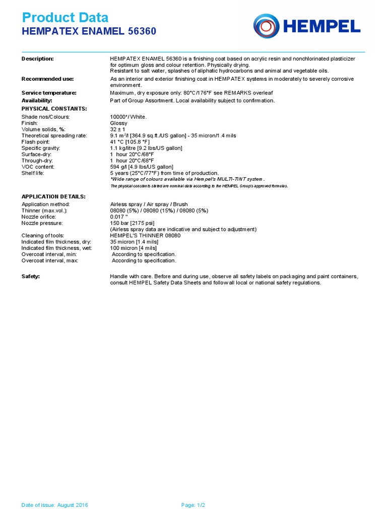 PDS HEMPATEX ENAMEL 56360 en-GB PDF | PDF | Paint | Water
