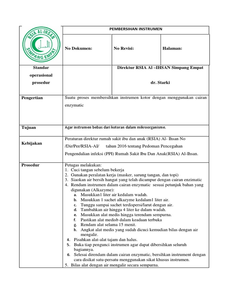 Spo Pembersihan Instrumen | PDF