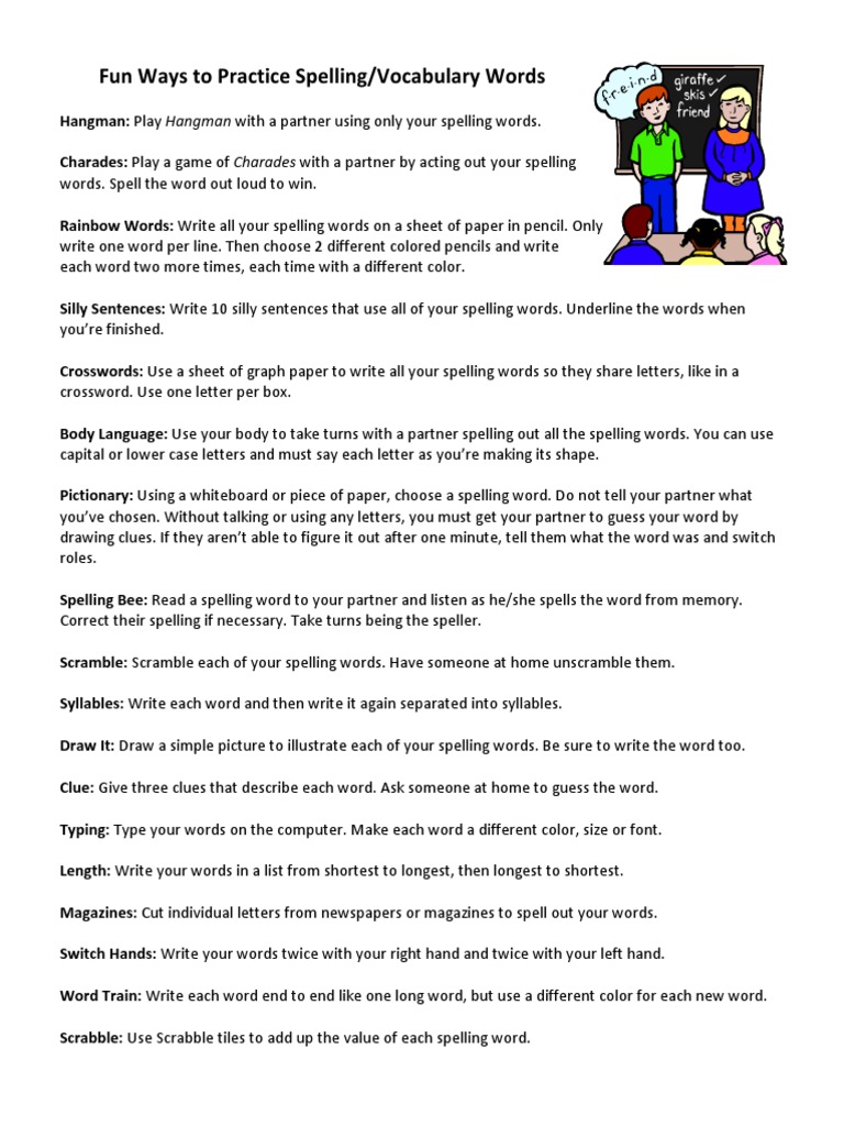 Fun Ways To Practice Spelling/Vocabulary Words | PDF | Semiotics ...