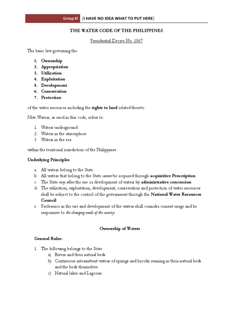 The Water Code of The Philippines | PDF | Water Right | Water Resources
