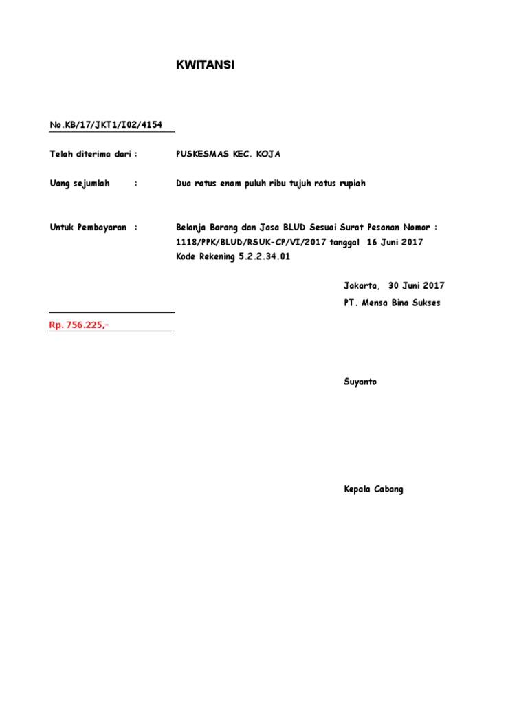 Kwitansi PKM Pademangan | PDF
