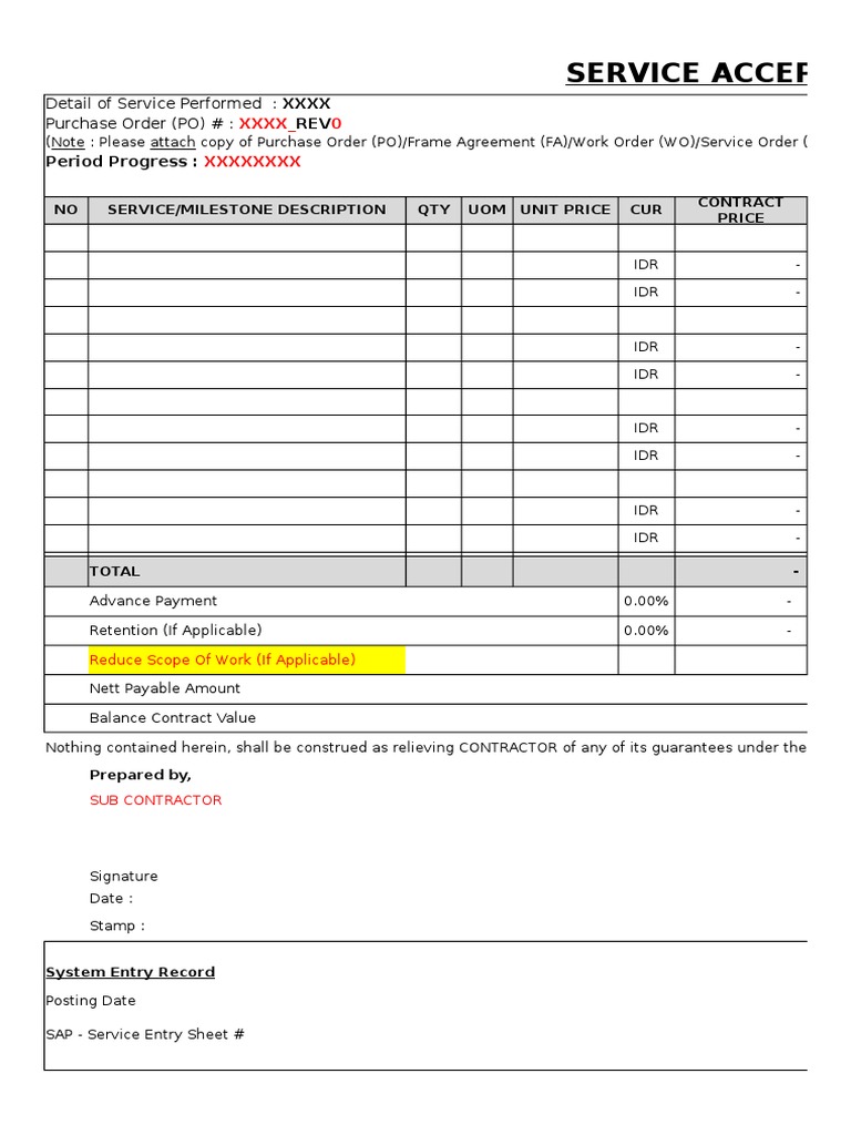 SERVICE ACCEPTANCE PAPERWORK | PDF | Business