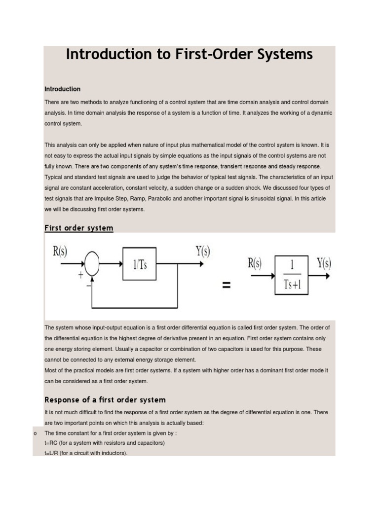 Introduction To First Order Systems | PDF | System | Laplace Transform