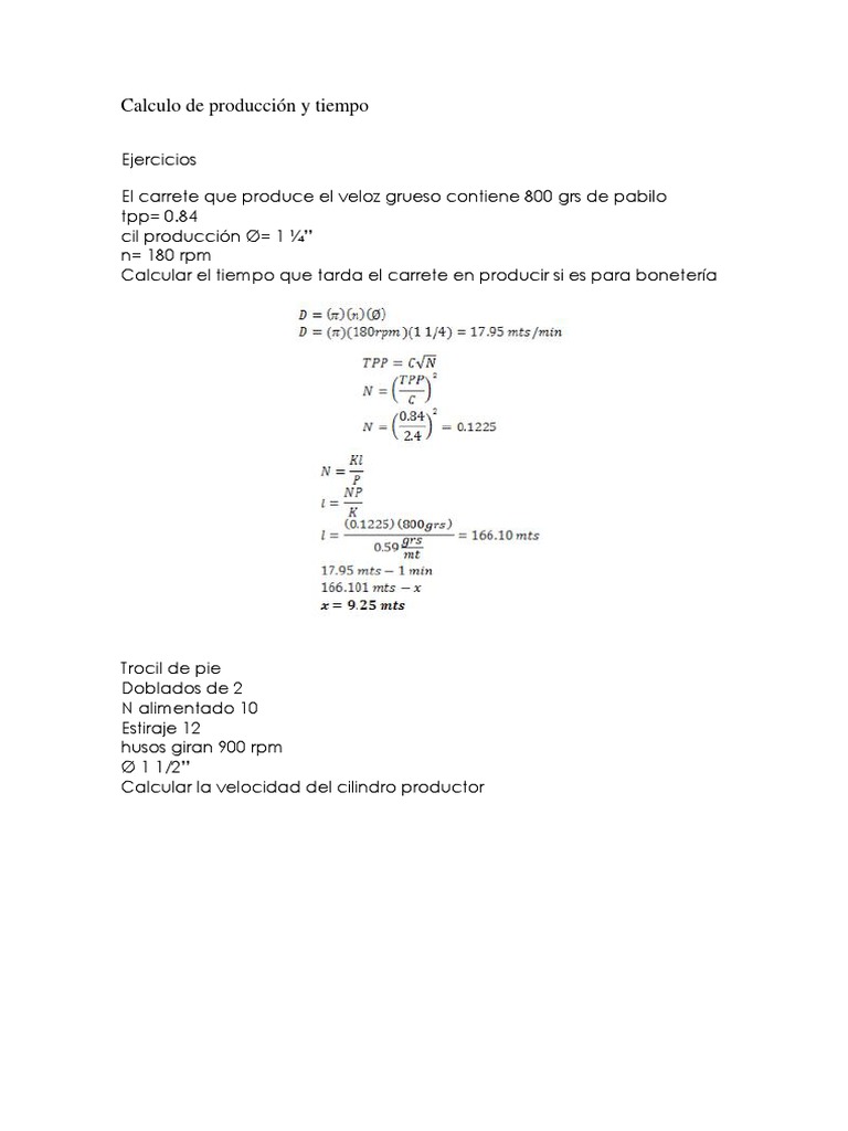 Calculo De Producción Y Tiempo Pdf Esfuerzo De Torsión