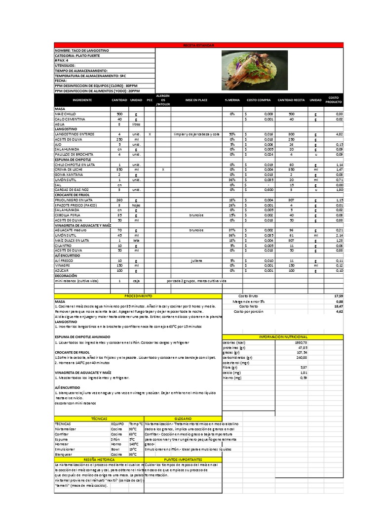 Receta 1 Costeada | PDF | Ingredientes de comida | Alimentos