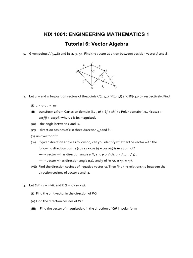 Tutorial 6 Vector Algebra Pdf Euclidean Vector Trigonometric Functions
