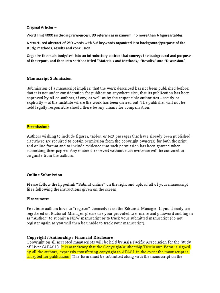 Manuscript Submission: Original Articles | PDF | Note (Typography) | Citation