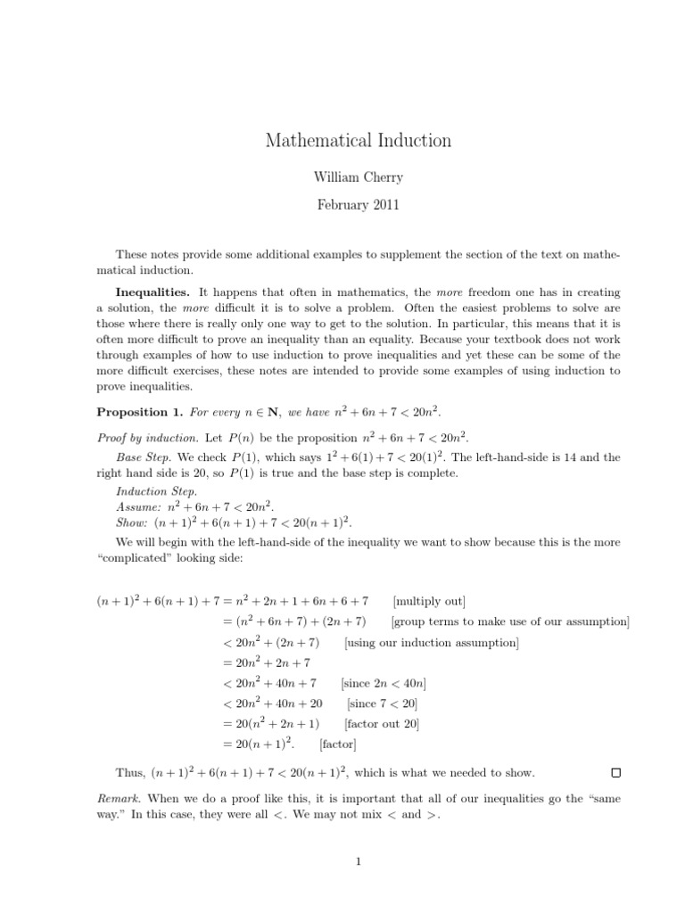 Mathematical Induction: Inequalities. It Happens That Often in ...