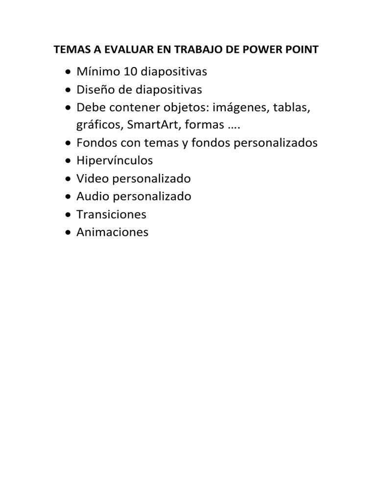 Temas A Evaluar en Trabajo de Power Point | PDF