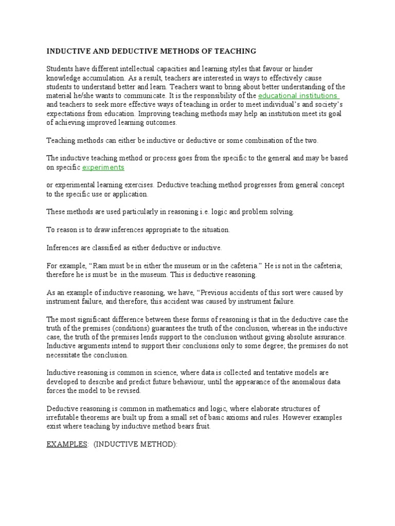 Inductive vs. Deductive Teaching Methods | PDF | Argument | Inductive ...