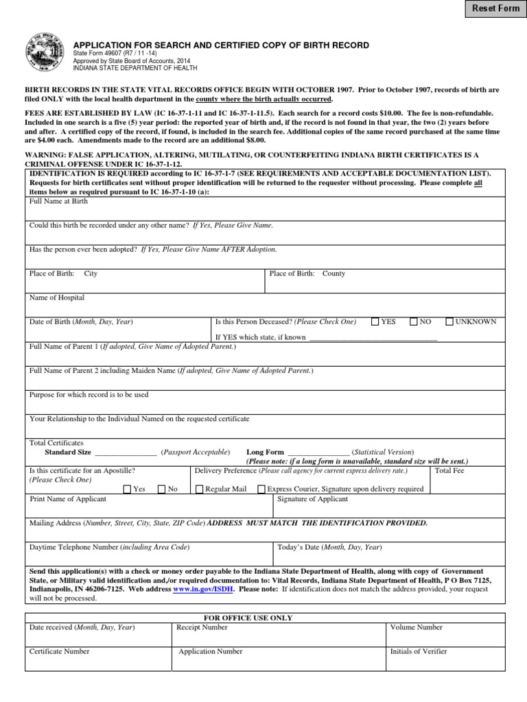 State - Form - 49607 Application Birth Certificate | PDF | Birth Certificate | Identity Document