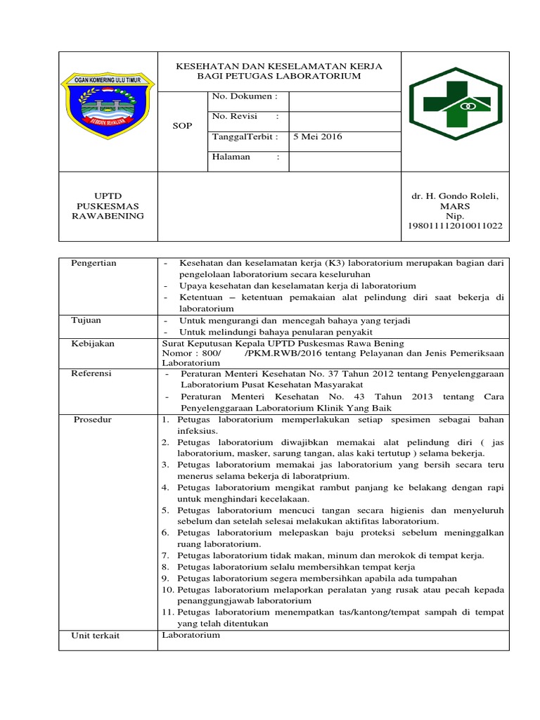 8.1.2.7. Sop k3 Bagi Petugas Laboratorium