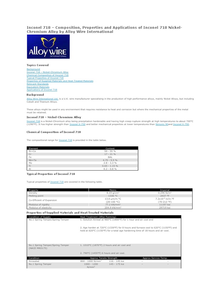 Inconel 718 Composition, Properties & Uses | PDF | Alloy | Heat Treating