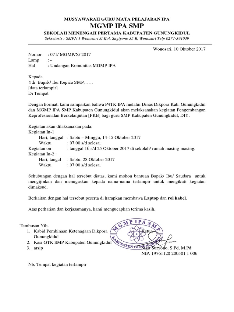 Surat Undangan PKB Apbn Semua Kelas | PDF