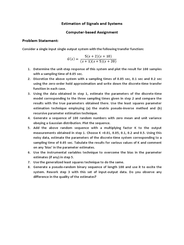 Estimation of Signals and Systems Computer-Based Assignment Problem ...