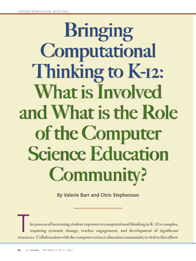 Bringing Computational Thinking K12 Barr Stephenson 2011 Pdf Computer Science Science
