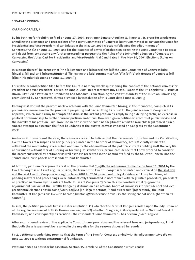 Pimentel Vs Joint Commission Case in Consti 1 | PDF | United States ...