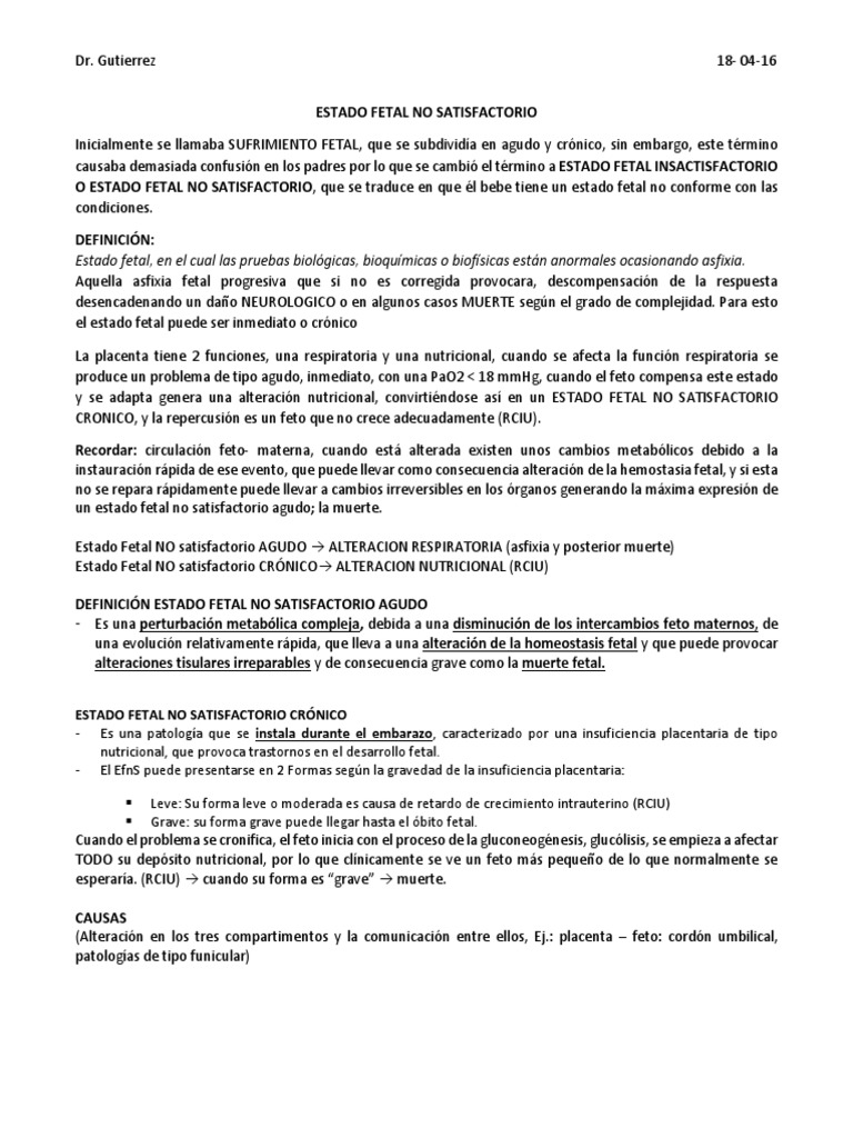 Estado Fetal Insatisfactorio | PDF | Placenta | Parto